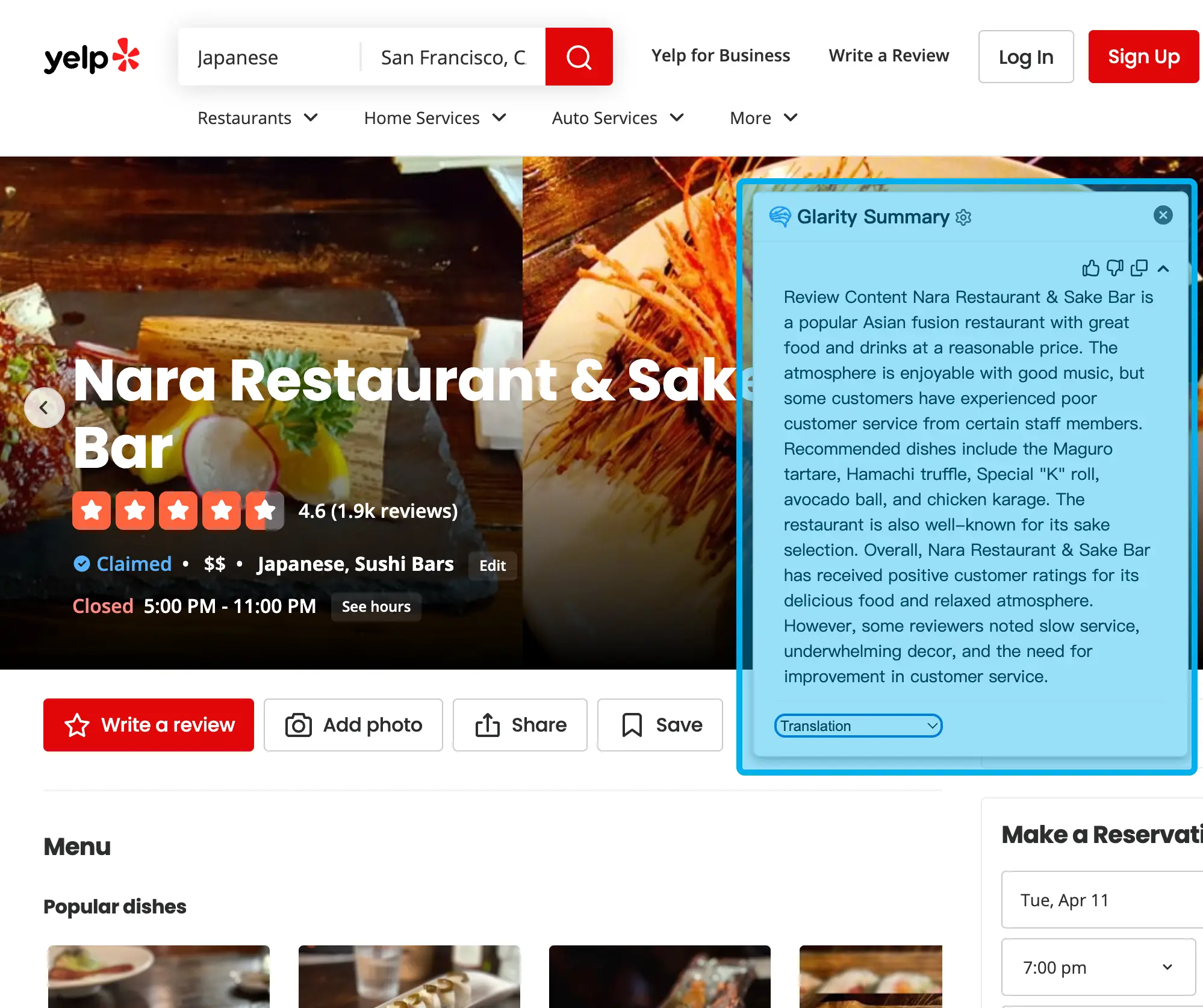 Yelp reviews summary